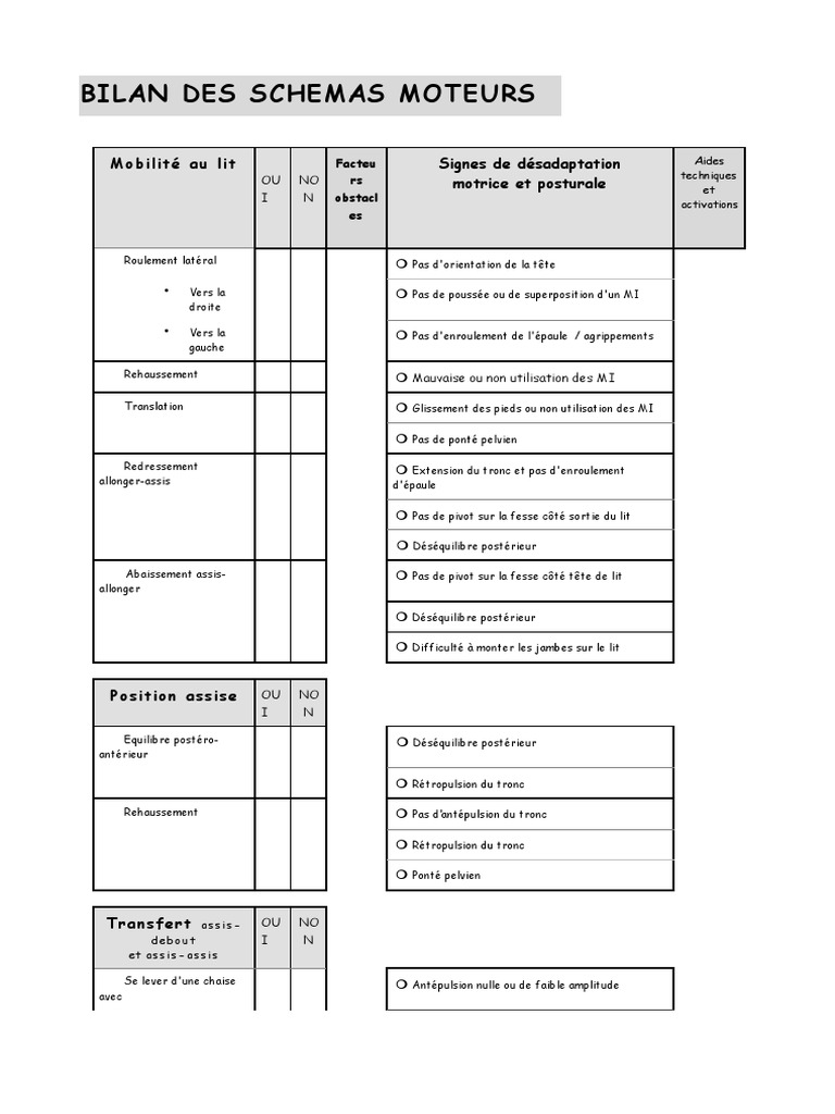 Feuille Cotation Bilan Des Schémas Moteurs | PDF