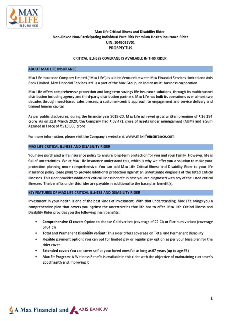 Max Life CIDR Prospectus | PDF | Insurance | Myocardial Infarction