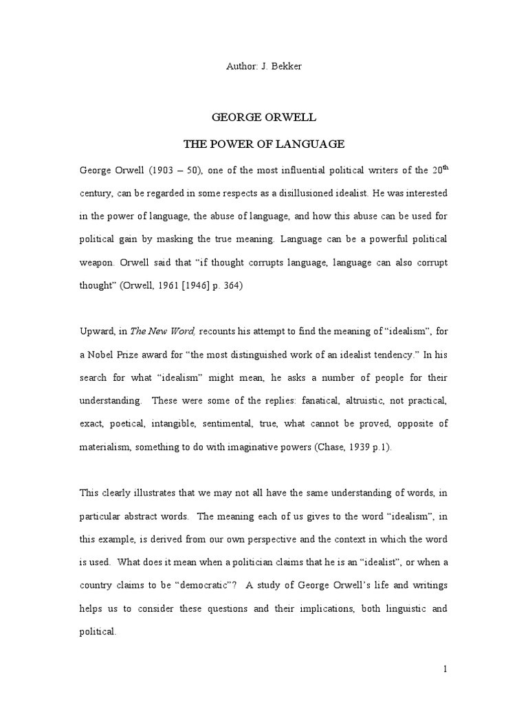George Orwell and The Power of Language | PDF | George Orwell | Thought