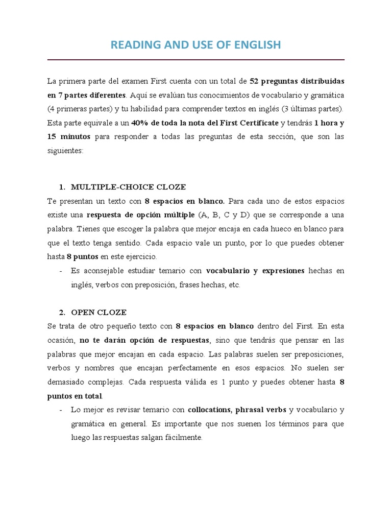 Reading and Use of English | PDF | Lingüística