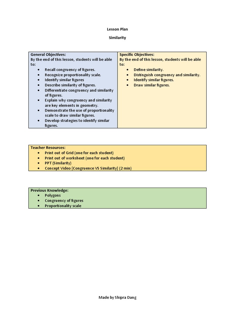 Grade 10 - Lesson Plan - Similarity | PDF | Triangle | Shape
