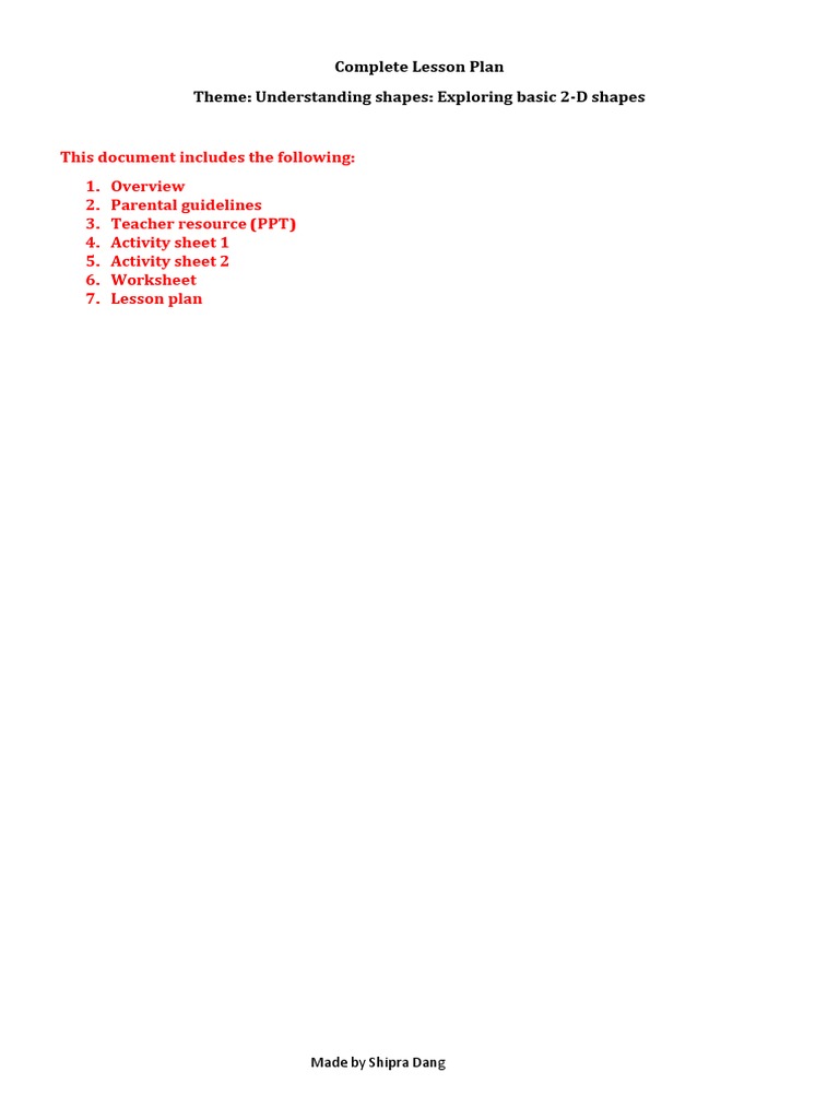 Understanding 2d shapes_Sample lesson plan | PDF | Shape | Elementary ...