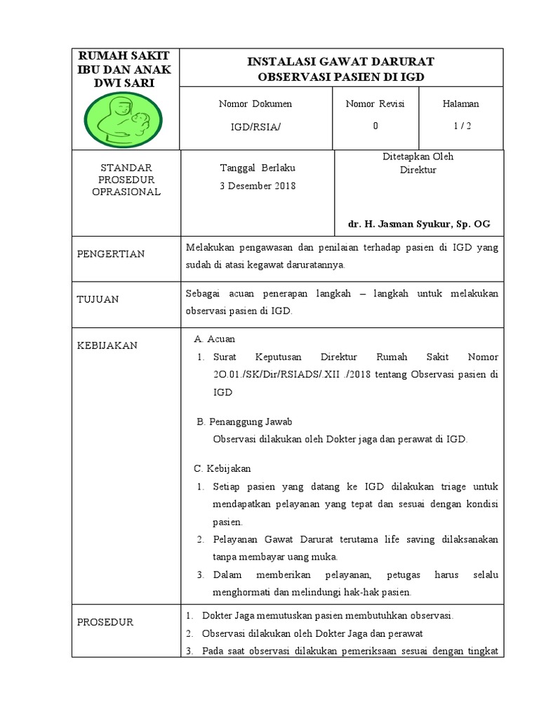 35 Sop Observasi Pasien Di Igd | PDF