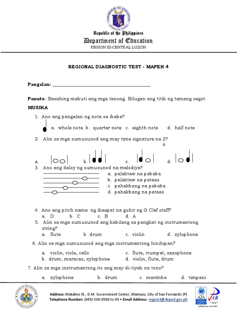 Grade 4 MAPEH Assessment Tool FINAL | PDF