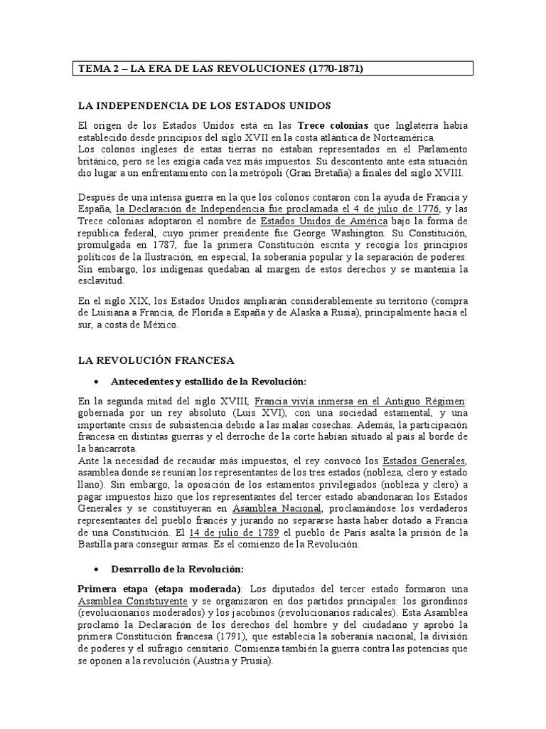 Tema 2 - La Era de Las Revoluciones (1770-1871) | PDF | Napoleón ...