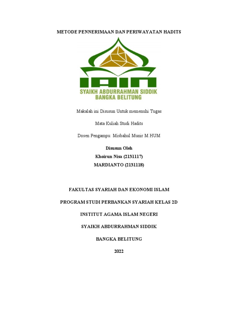 Makalah Metode Penerimaan Dan Penyampaian Hadits | PDF