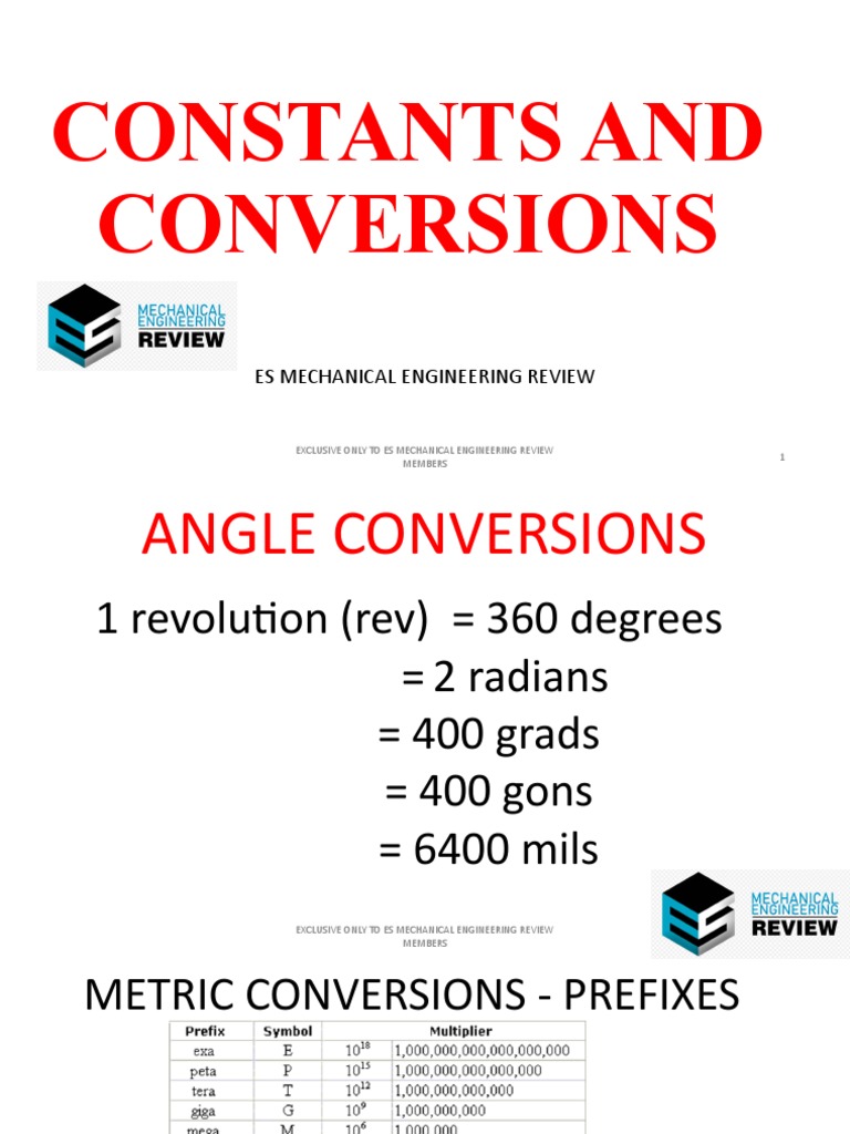 Constants and Conversions | PDF | Horsepower | Water
