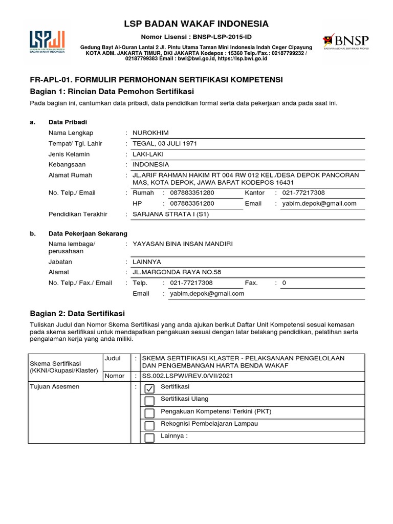 Form-Apl-01-Skema Sertifikasi Klaster - Pelaksanaan Pengelolaan Dan ...