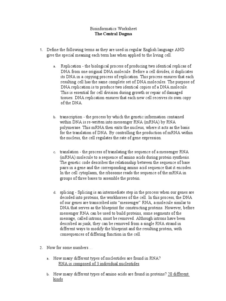 CDU BIOINFORMATICS The Central Dogma | PDF | Genetic Code | Messenger Rna