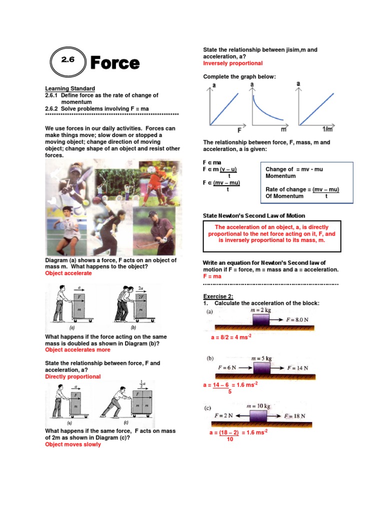 2.6 Force 2020 Answer | PDF | Force | Acceleration