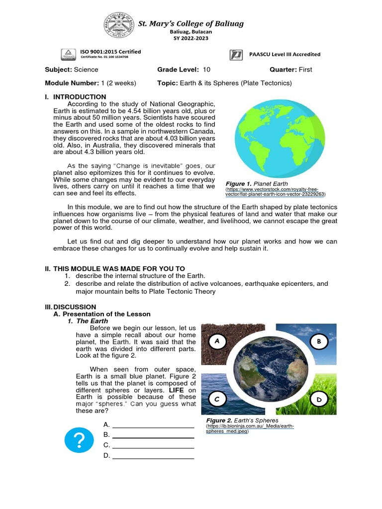SCIENCE 10 Module 1 - Earth and Its Spheres (Plate Tectonics) | PDF ...