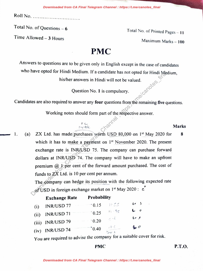 @canotes - Final Ca-Final-Sfm-New-Icai-Question-Paper-Nov-2020 | PDF ...