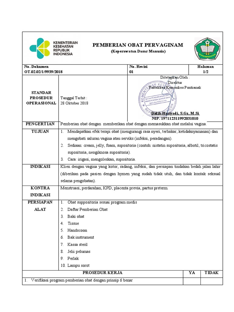Sop Pemberian Obat Pervaginam - KDM 2 | PDF