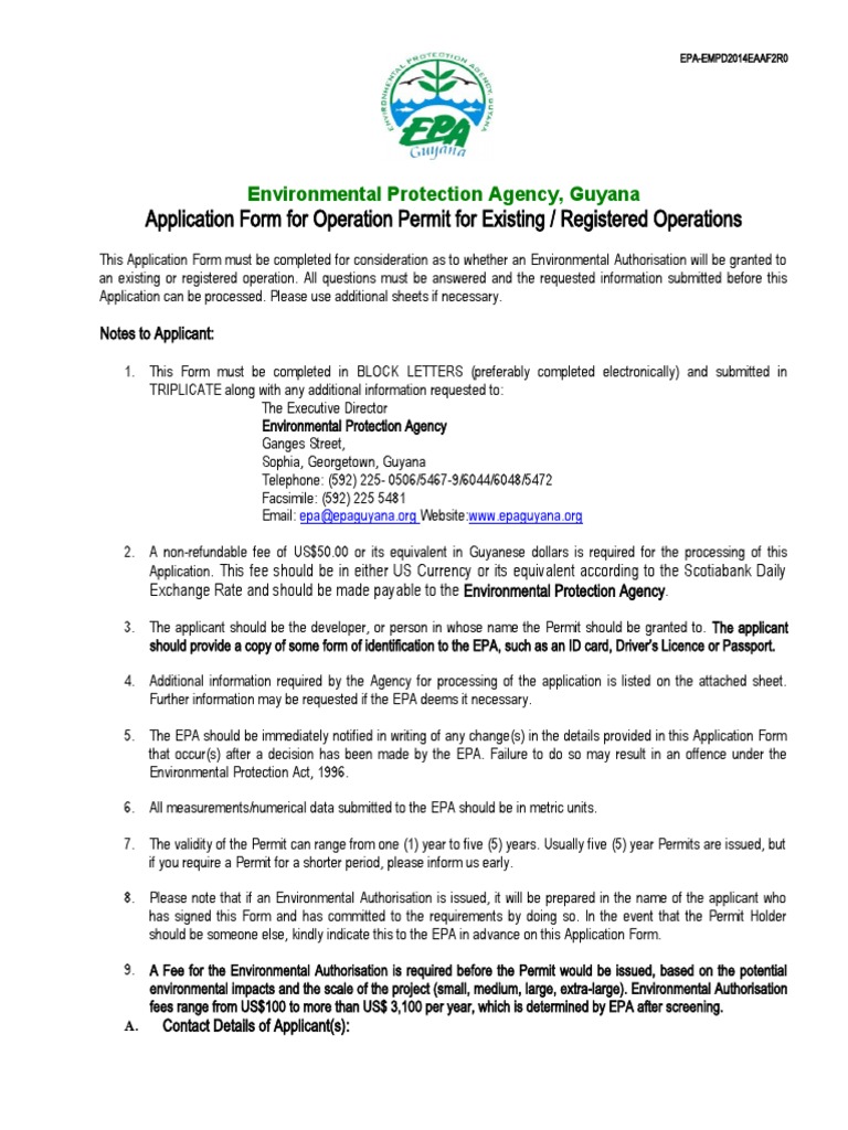 Application Form For Existing Operations | PDF | Waste | Sewage