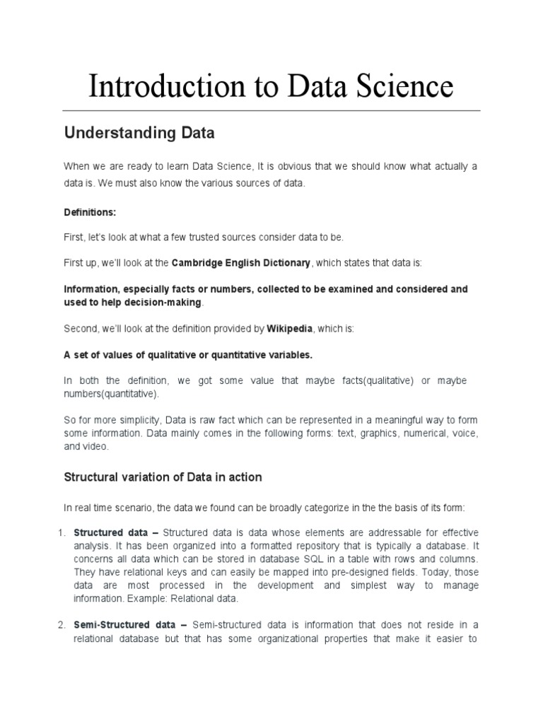 Ch1 Data Science | PDF | Data Science | Data Analysis