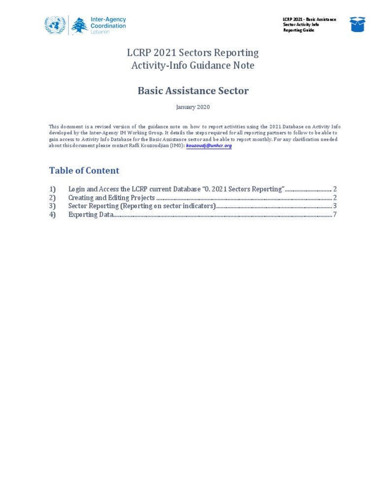 Activity Info Reporting User Guide - Basic Assistance 2021 | PDF ...