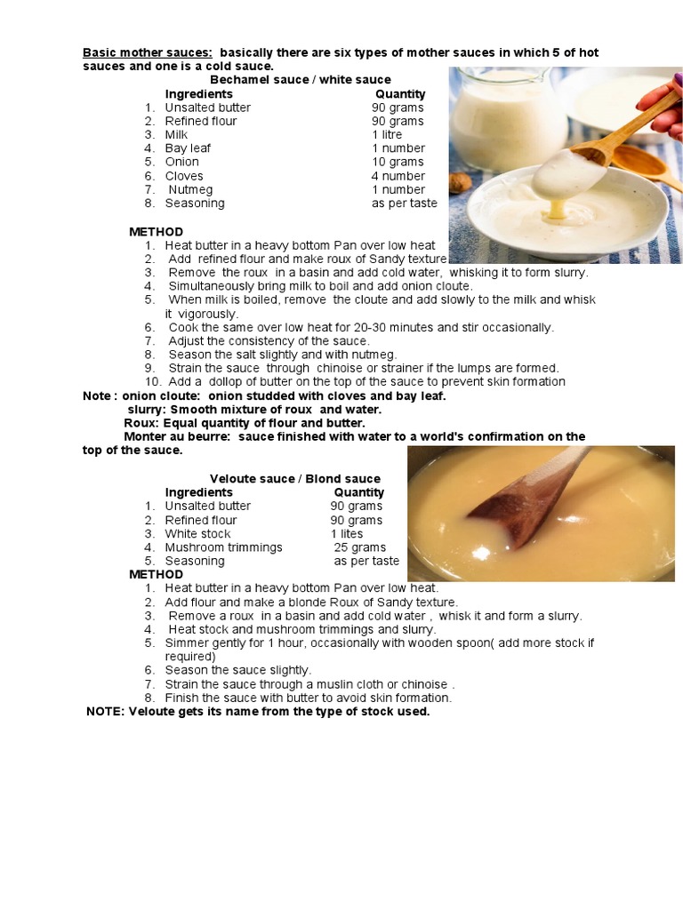 Basic Mother Sauces | PDF | Stock (Food) | Sauce