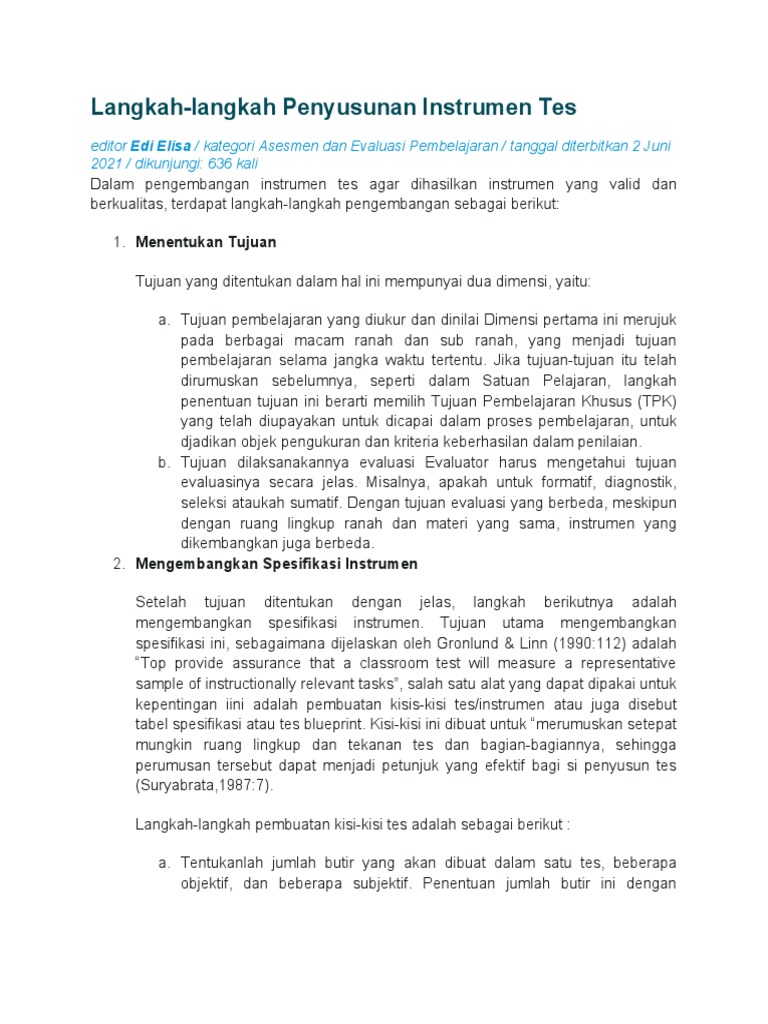 Langkah Penyusunan Instrumen Tes | PDF | Karier & Perkembangan