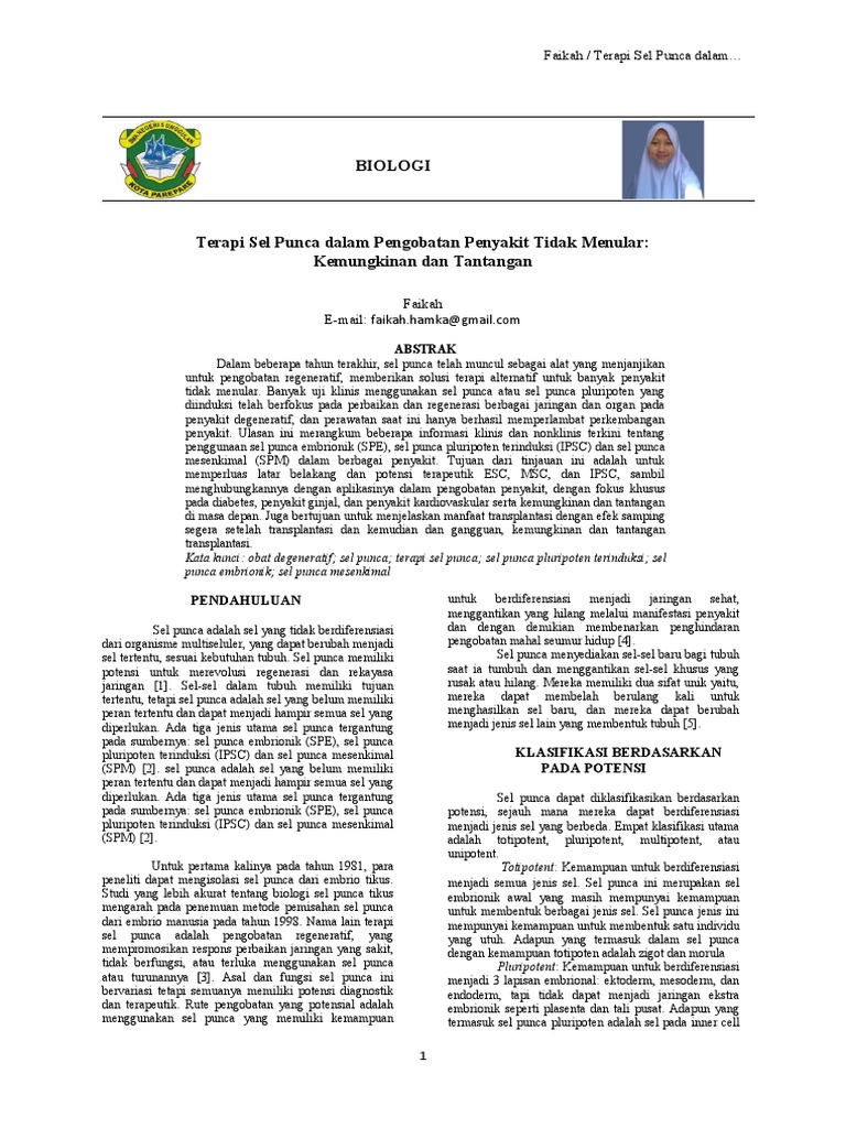 Terapi Sel Punca: Peluang & Tantangan | PDF | Kesehatan Holistik | Sains & Matematika