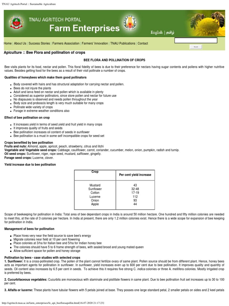 TNAU Agritech Portal Bees | PDF | Pollination | Honey Bee