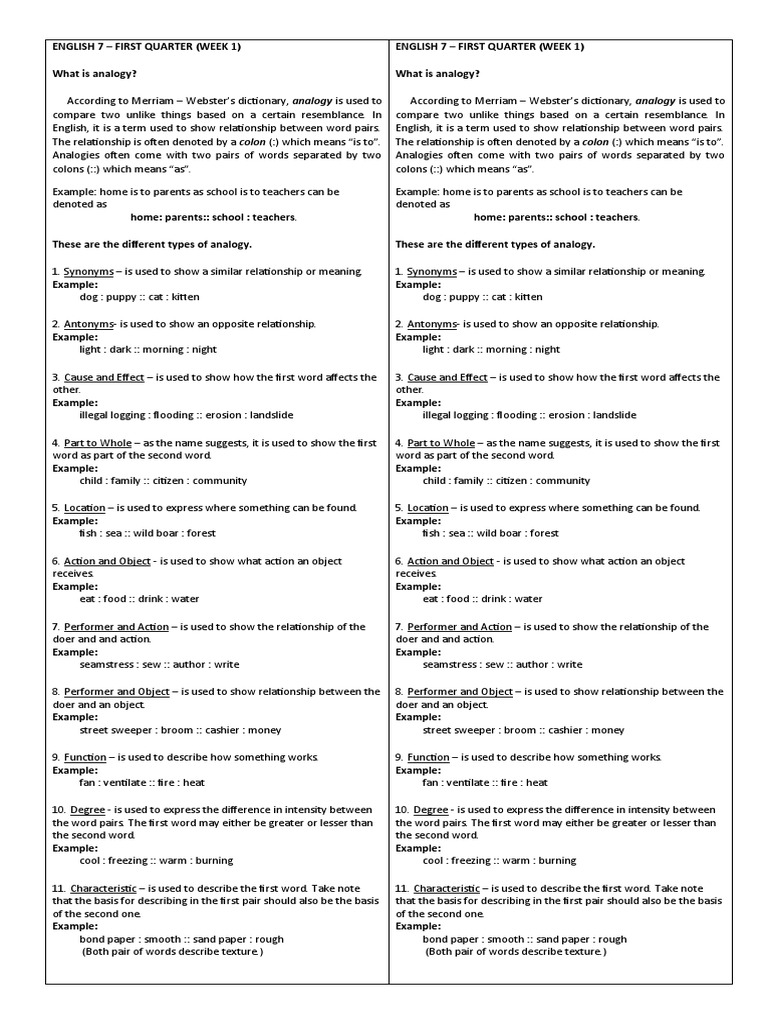 Understanding Analogies: Types and Examples | PDF