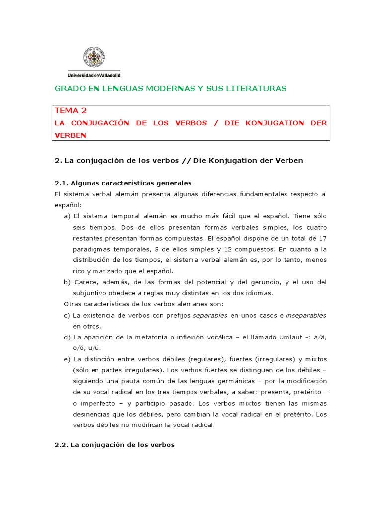 Tema 2 La Conjugación De Los Verbos Pdf Verbo Conjugación Gramatical