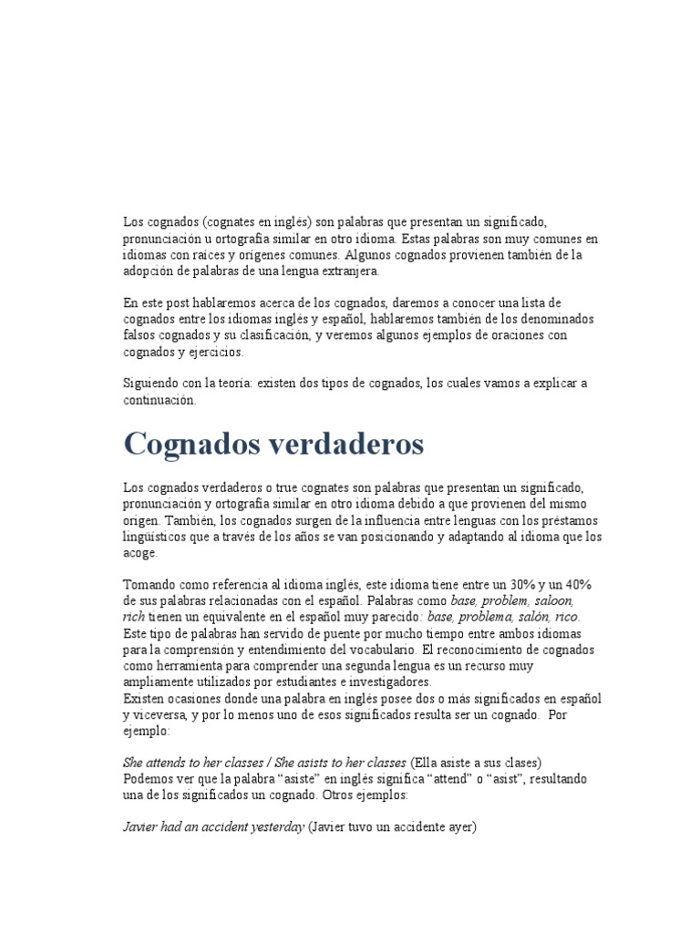 Cognados Abstract 2 | PDF | Lengua española | Palabra