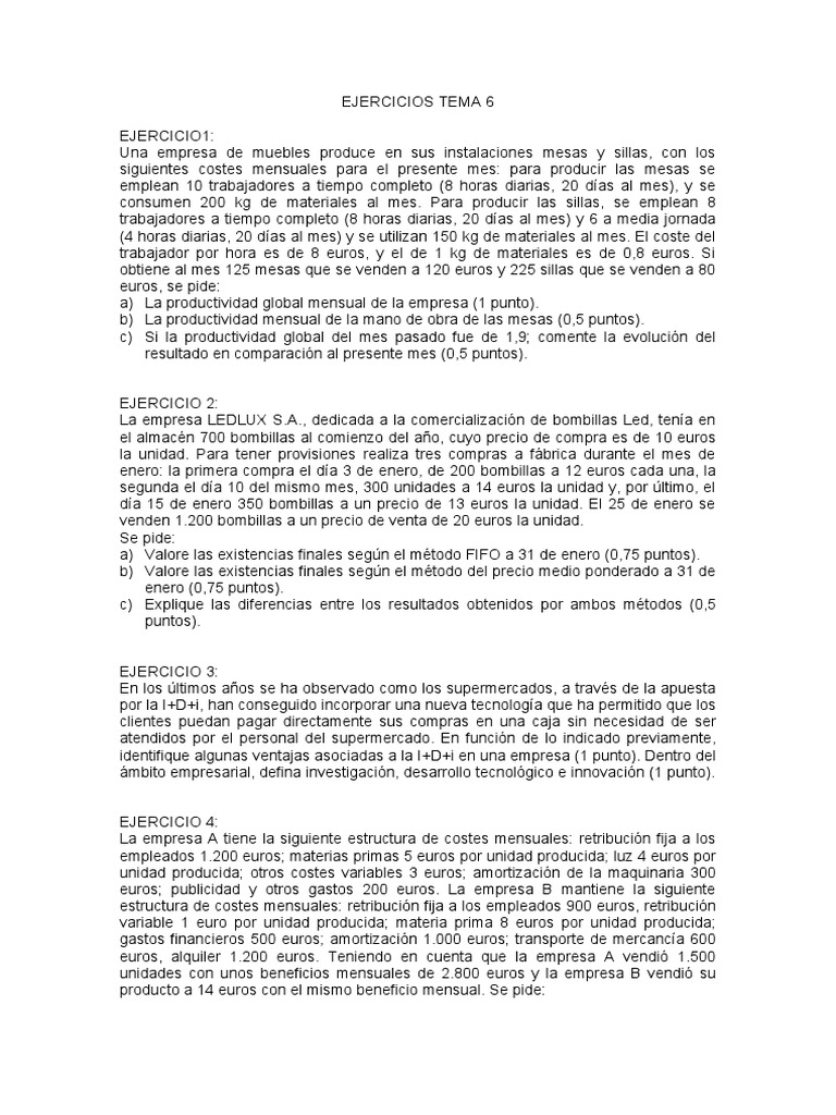 Ejercicios Tema 6 | PDF | Euro | Amortización (Negocio)