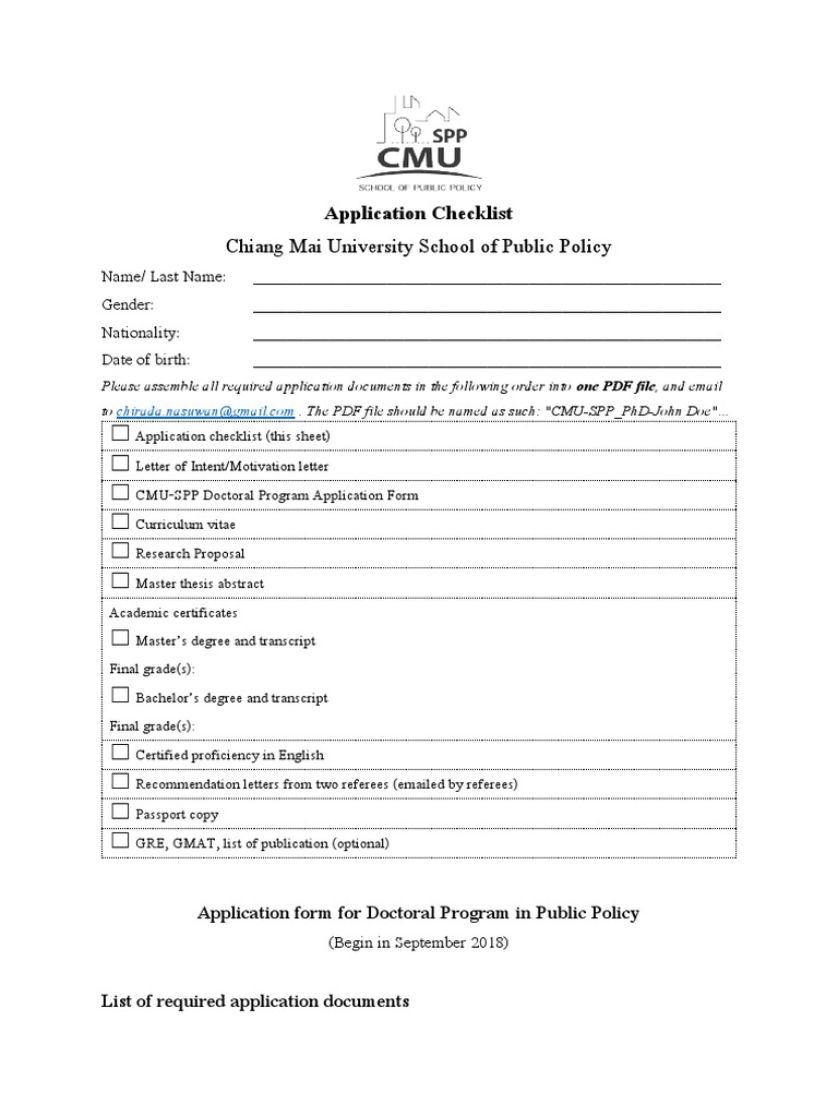 CMU-SPP - Application Form For PHD in Public Policy | PDF | Doctorate ...