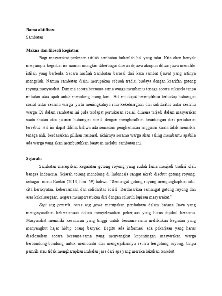 Tradisi Sambatan dalam Gotong Royong | PDF