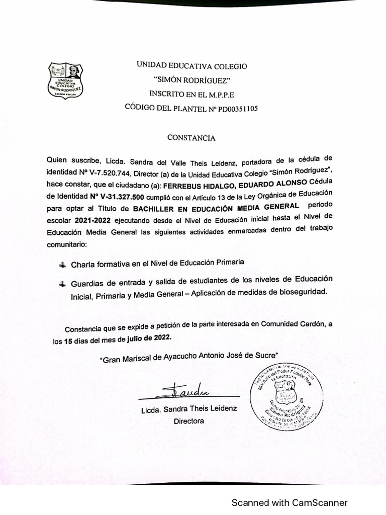 Constancia de Estudio | PDF