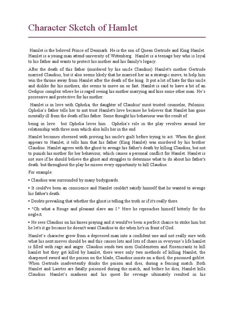 Character Sketch of Hamlet | Download Free PDF | Hamlet | Plays Based ...