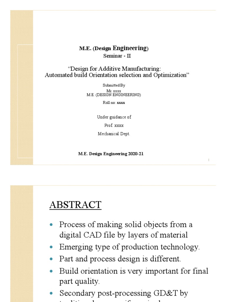 M.tech Master Sem-3 Seminar - REport | PDF | Mathematical Optimization | 3 D Printing