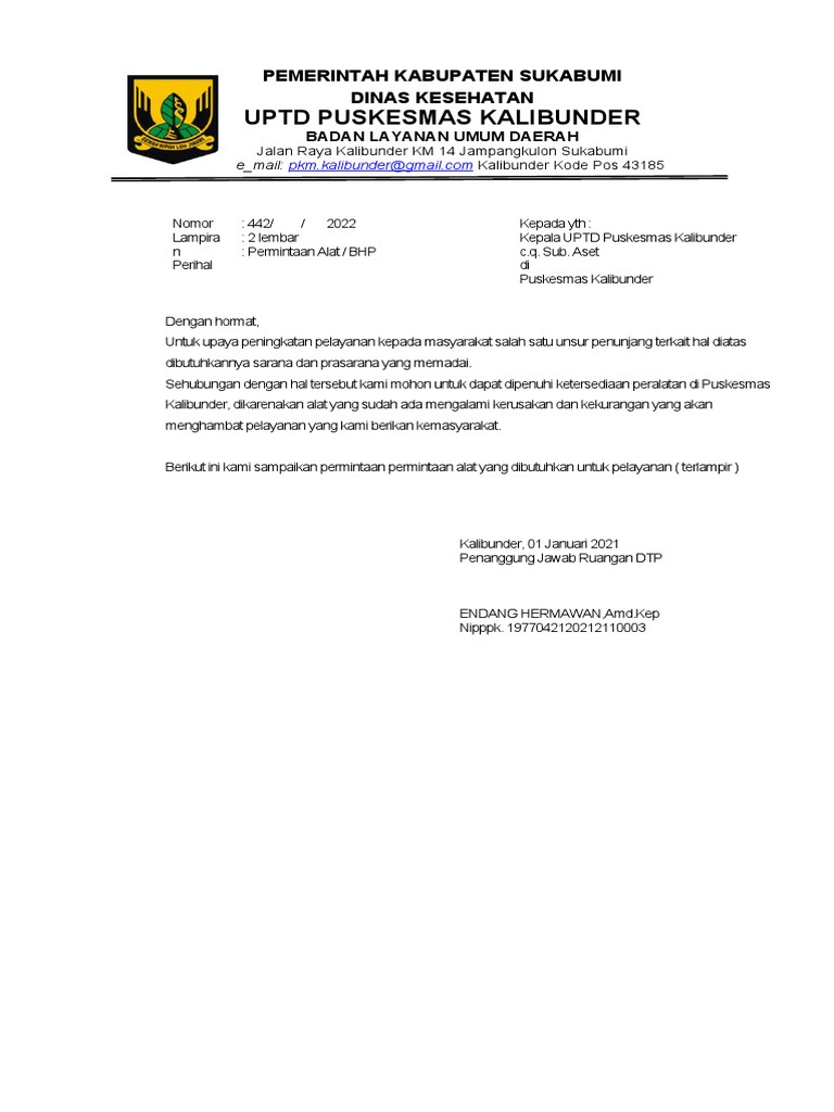 Surat Permintaan Alat DTP Tahun 2021 | PDF