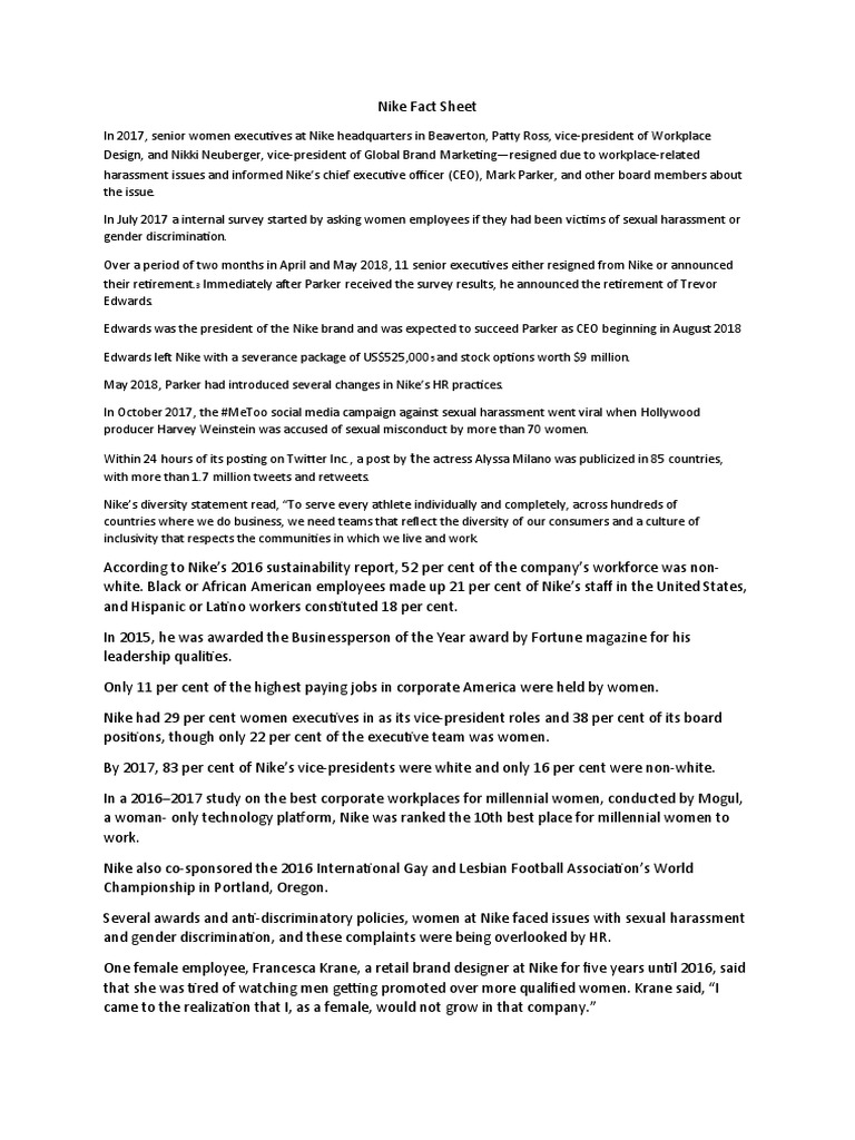 Nike Fact Sheet | Download Free PDF | Gender | Gender Studies