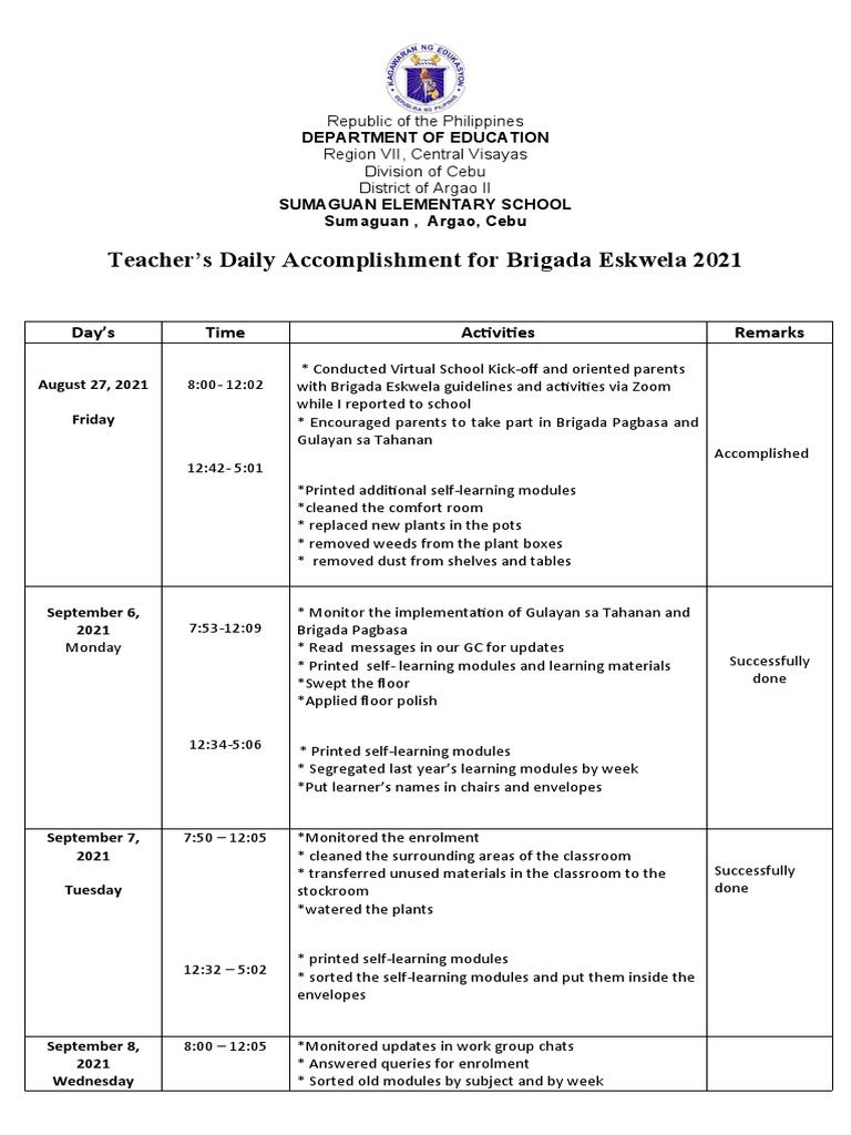 KFPP BRIGADA Accomplishment FOR SERVICE CREDITS | PDF | Cognition ...