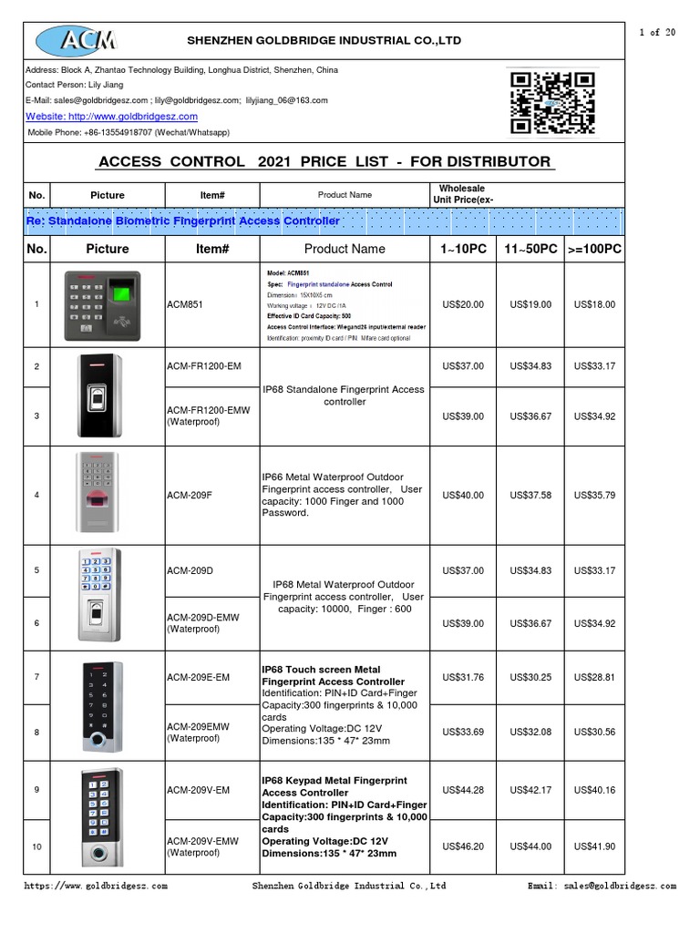 01B - Access Control - ACM Goldbridge - Catalogue and VIP Distributor Price List 21.09.01 | PDF ...