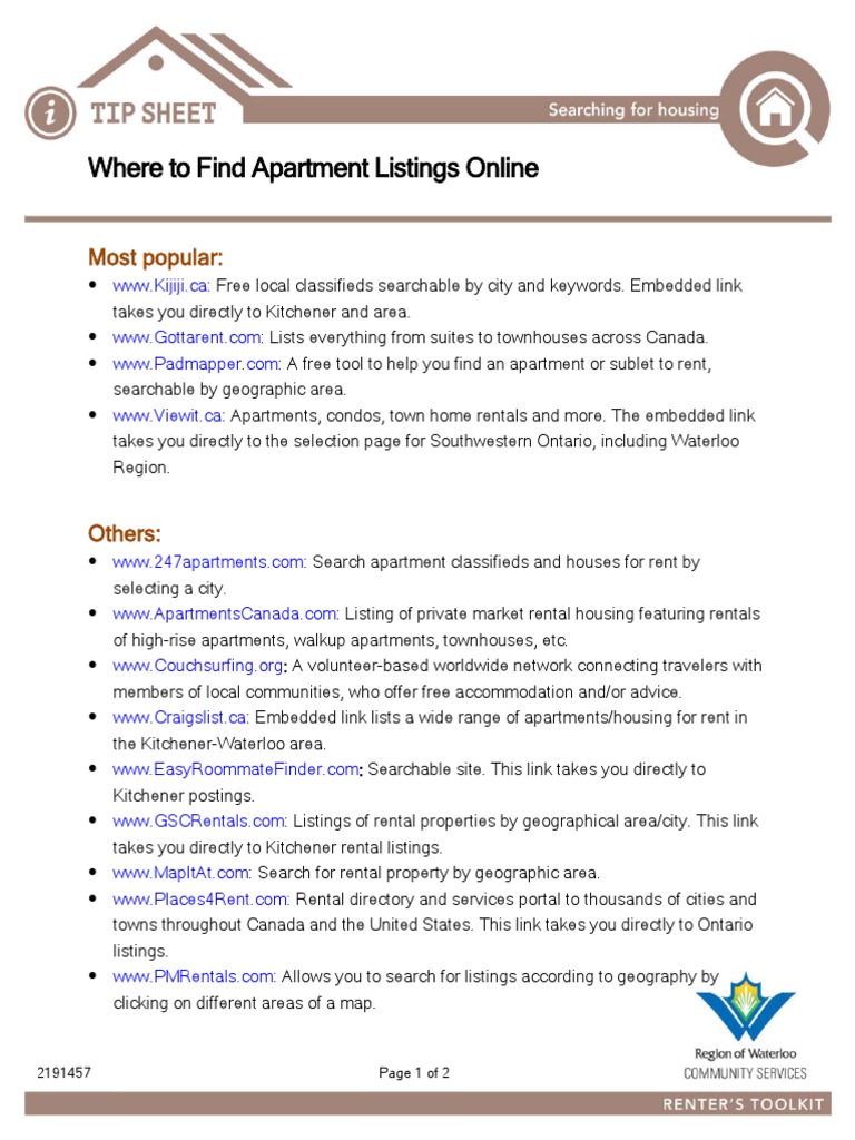 Online Apartment Listings in Kitchener | PDF | Apartment | Renting