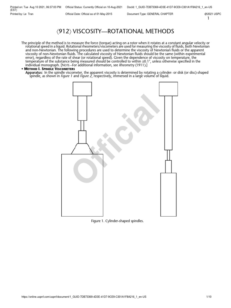 〈912〉 VISCOSITY-ROTATIONAL METHODS | PDF | Viscosity | Continuum Mechanics