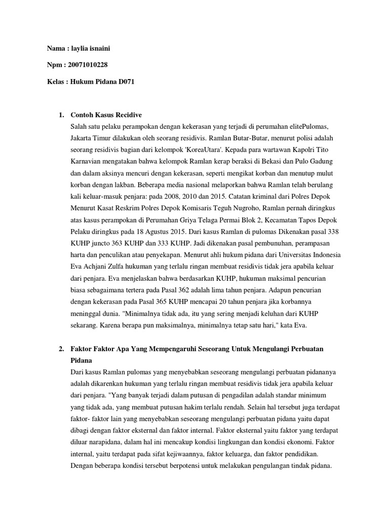Faktor Recidive dalam Hukum Pidana | PDF | Ilmu Sosial | Fiksi Misteri ...