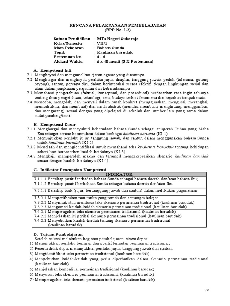 RPP Bahasa Sunda Kaulinan Barudak | PDF