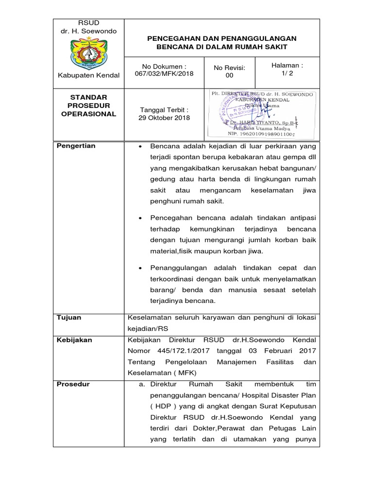 SPO Pencegahan Dan Penanggulangan Bencana Di RS | PDF | Pengembangan Diri