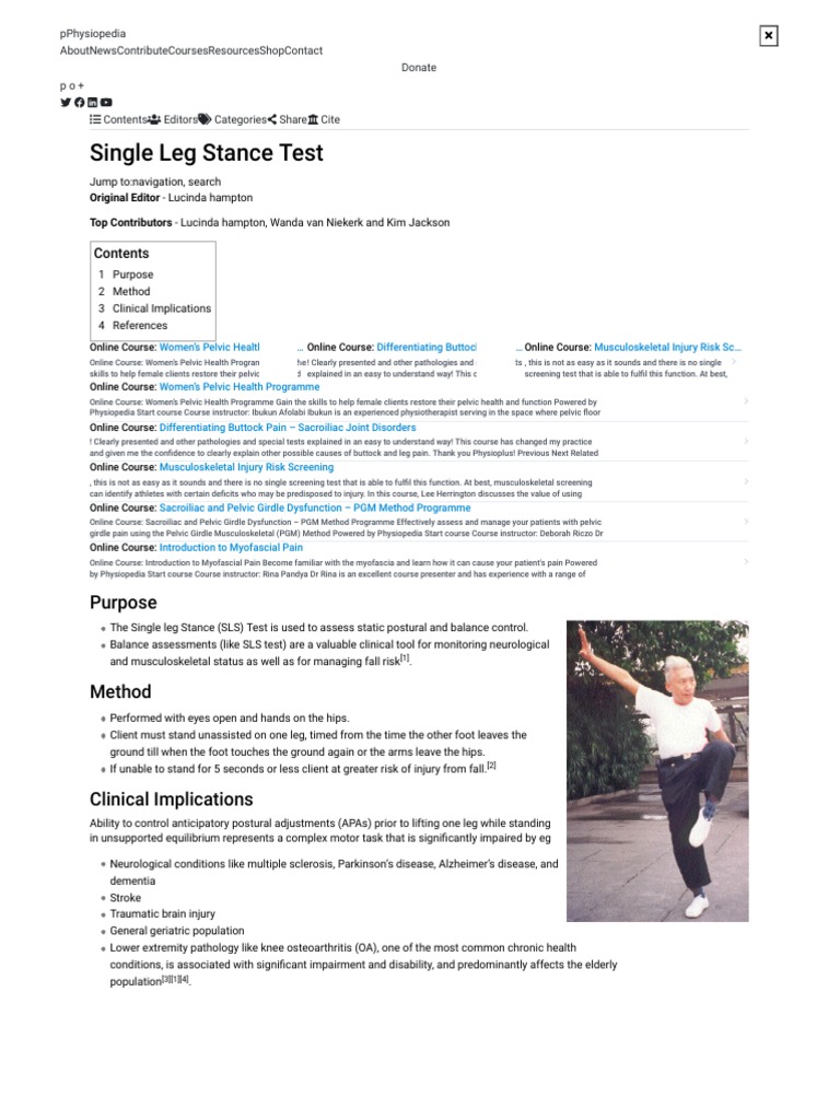 Single Leg Stance Test - Physiopedia | PDF | Balance (Ability ...