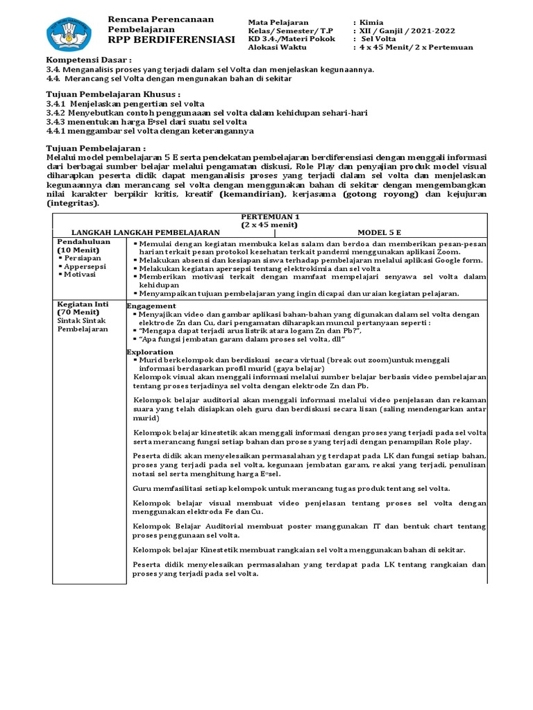 RPP Berdiferensiasi: Rencana Perencanaan Pembelajaran | PDF | Karier ...