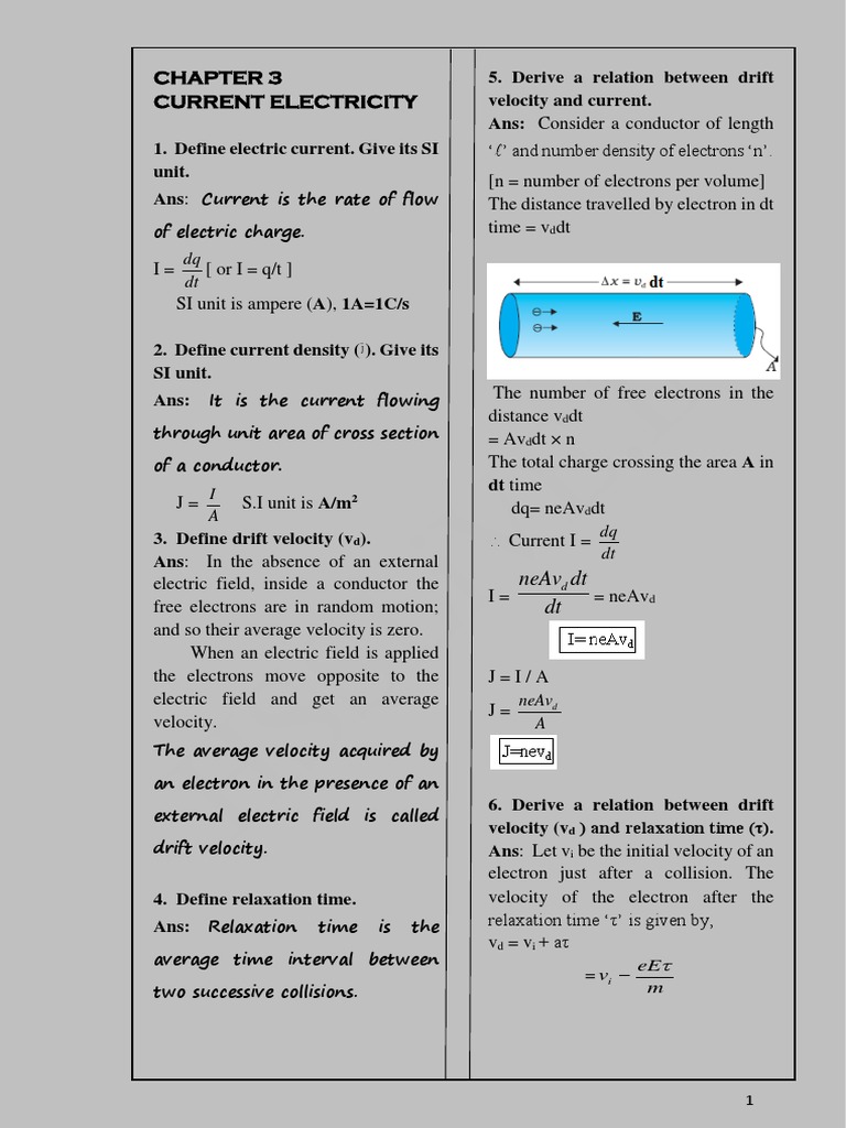 XII - Physics - Chapter 3 - Current Electricity | PDF | Electrical Resistivity And Conductivity ...