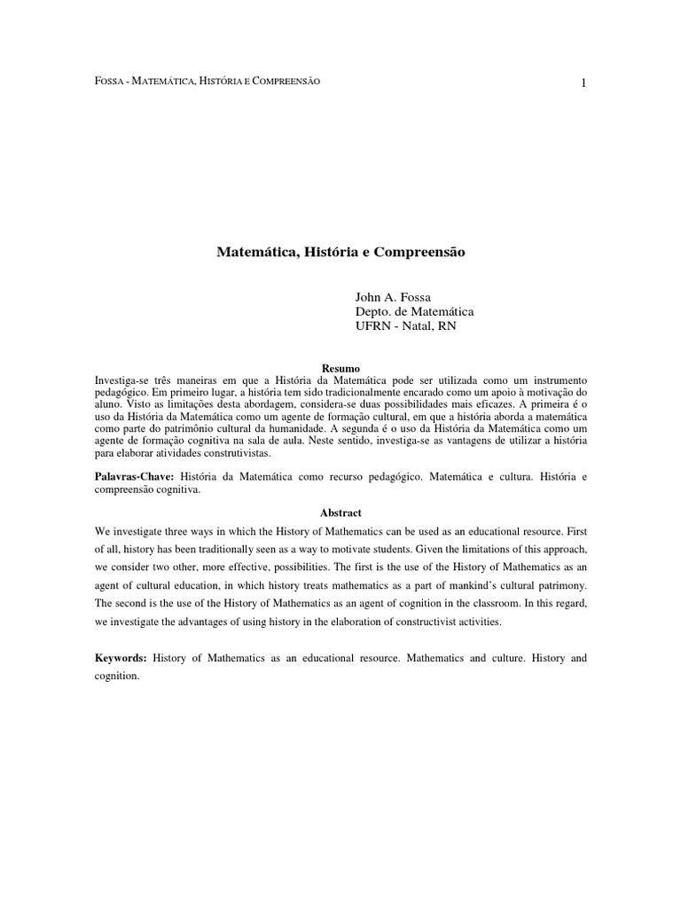 Artigo Autoria John Fossa | PDF | Ensino de Matemática | Conhecimento