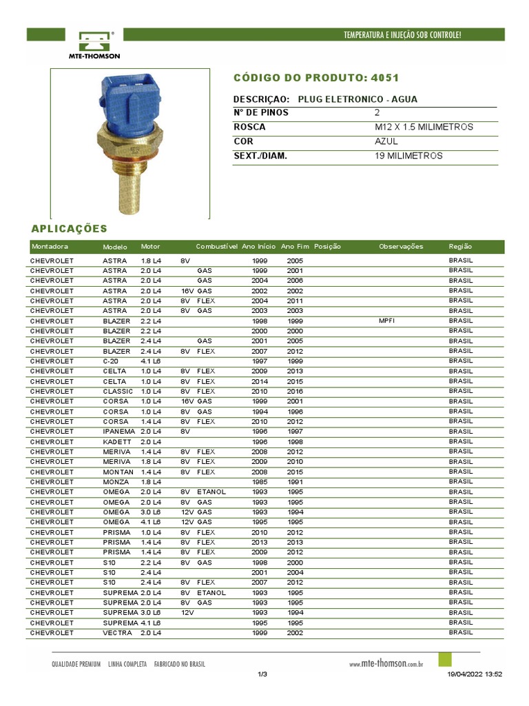 Plug Eletronico Agua MTE - 4051 | PDF | Tecnologia de veículos ...