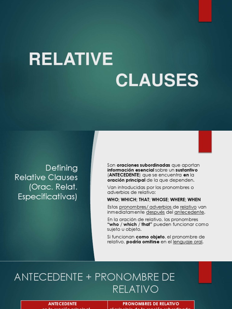 Explanation Relative Clauses | PDF | Asunto (gramática) | Oración ...