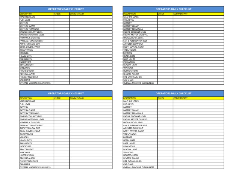 Gino Equipment Checklists | PDF | Engines | Automotive Technologies