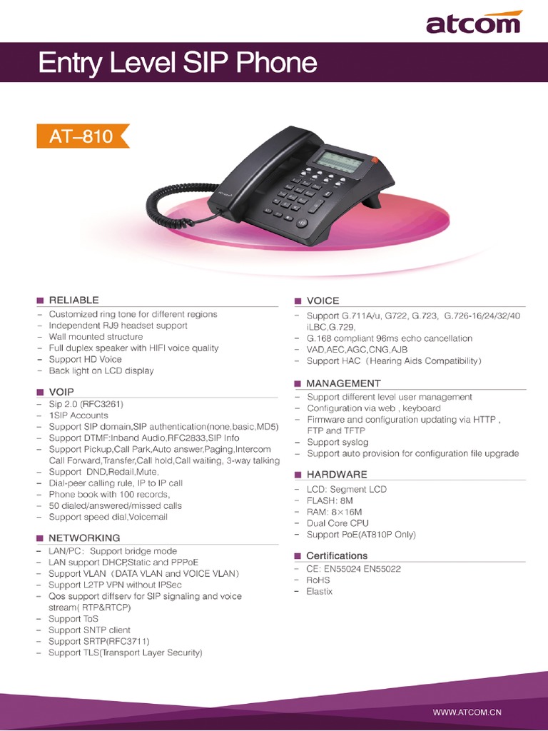 ATCOM AT810 Datasheet D130320 EN | PDF